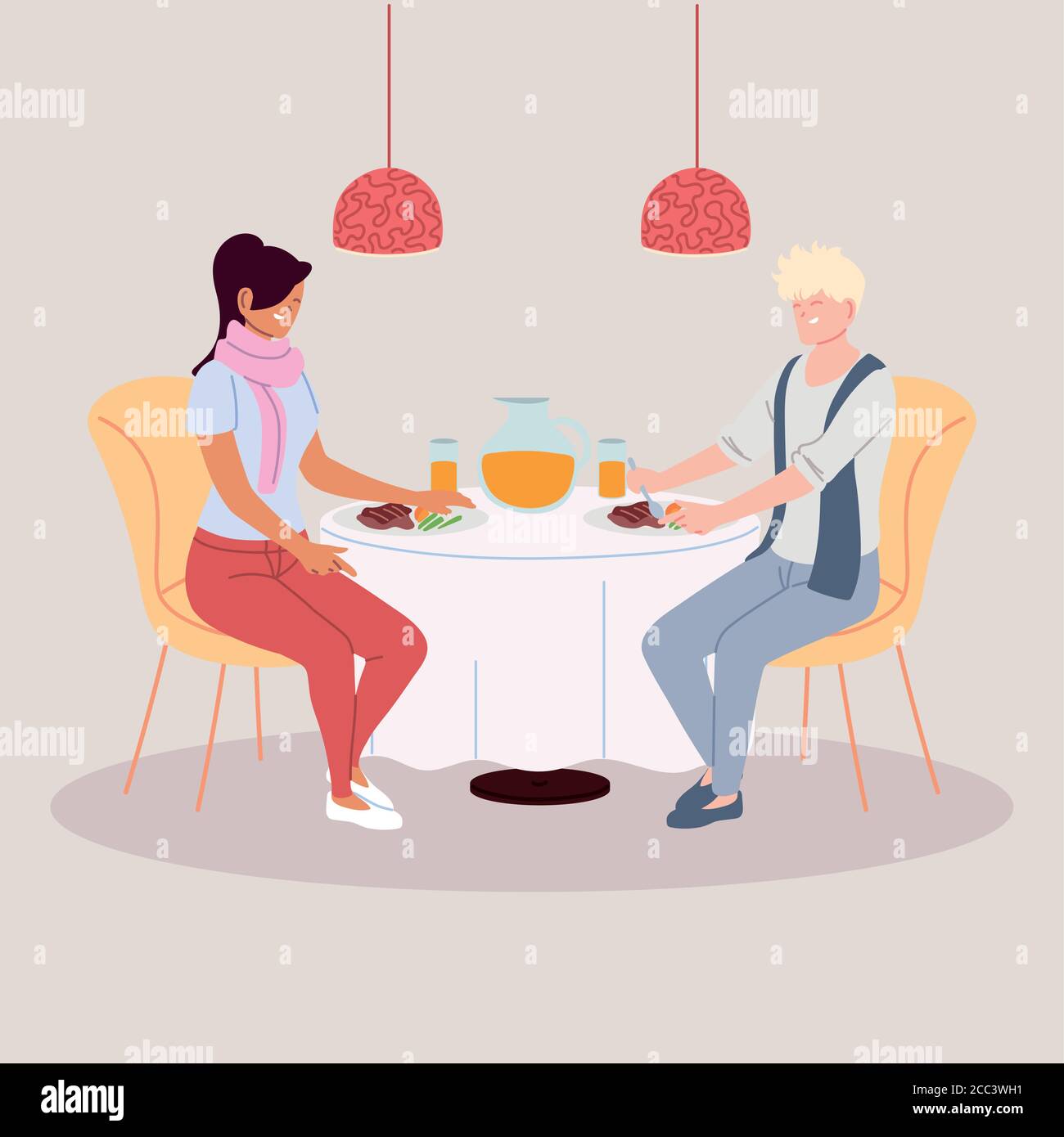 couple having dinner in the restaurant, romantic dinner vector ...