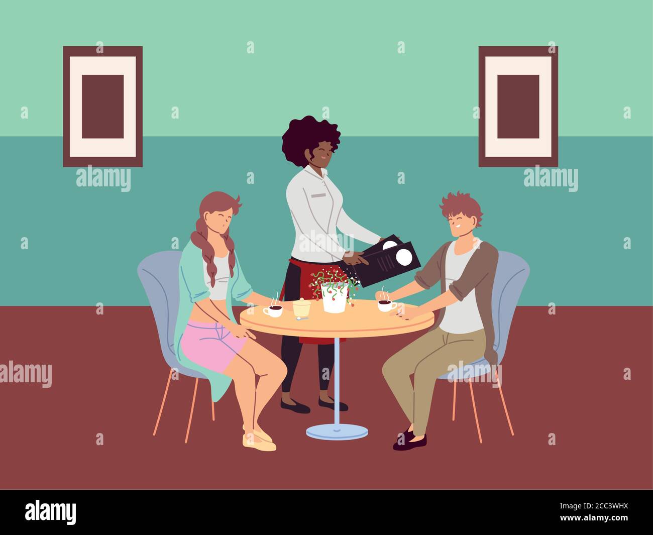 people sit at table and order meal vector illustration design Stock ...