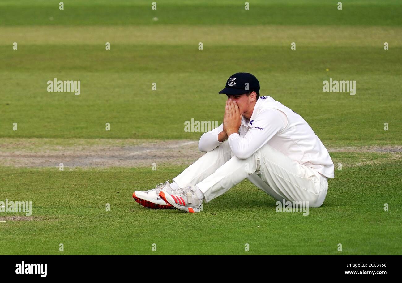 Sussex's Tom Clark reacts during day four of the Bob Willis Trophy ...