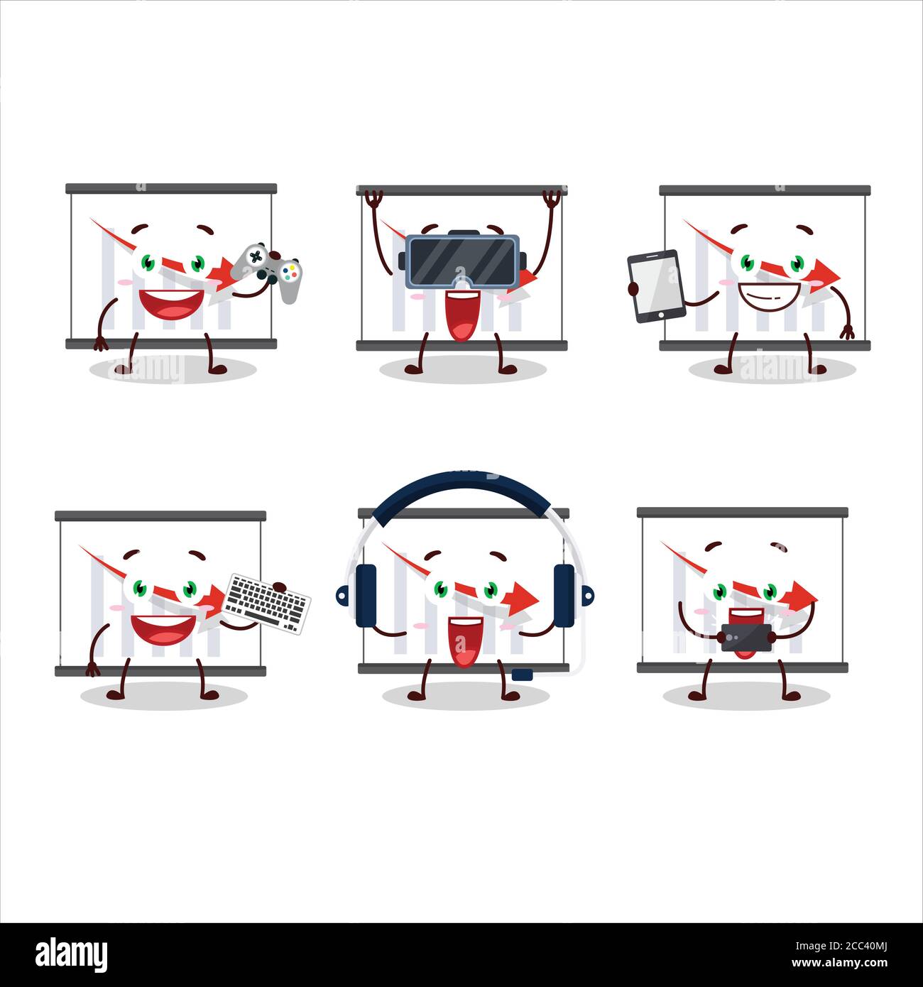 Chart going down cartoon character are playing games with various cute ...