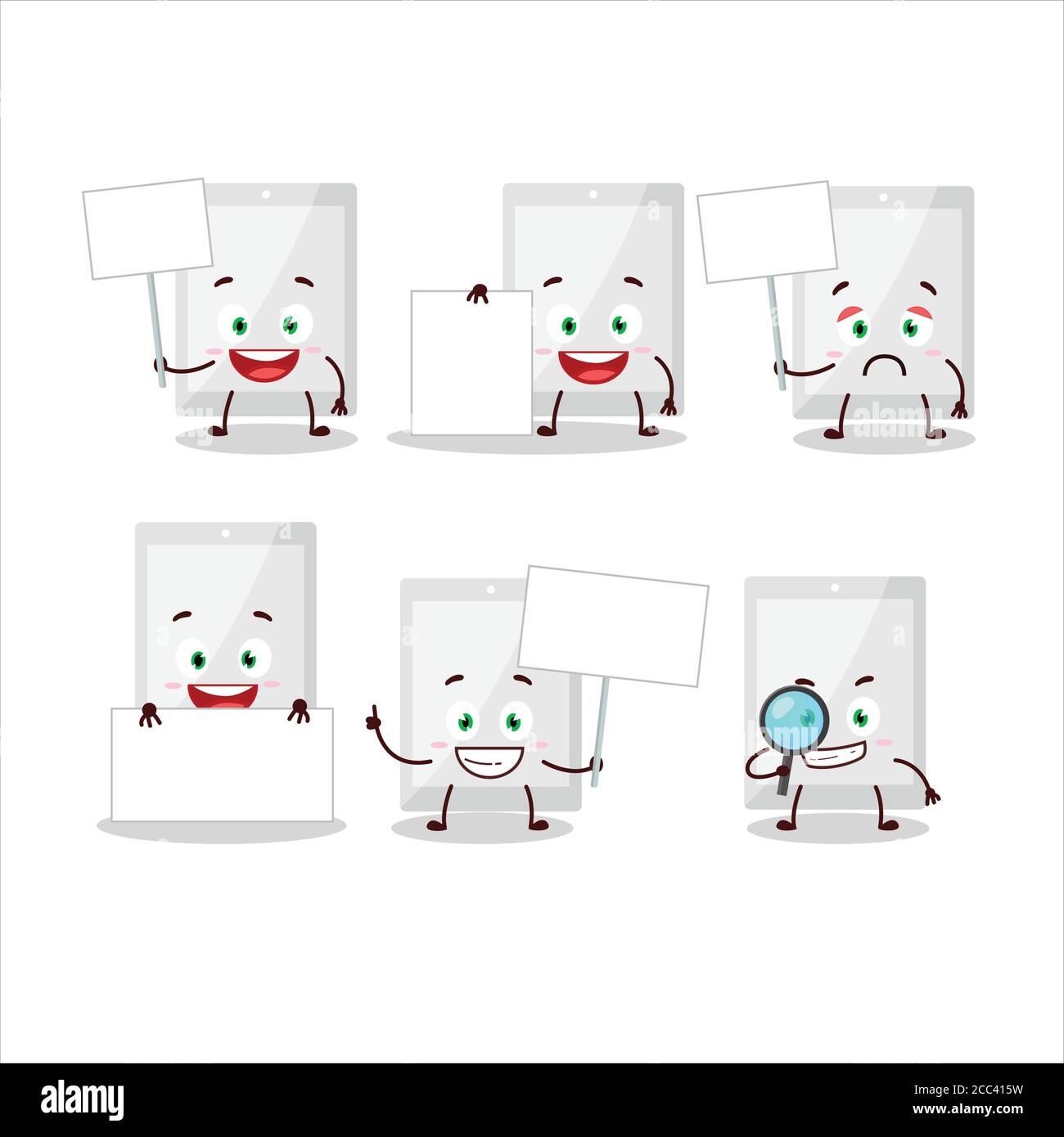 White tablet cartoon character bring information board Stock Vector ...