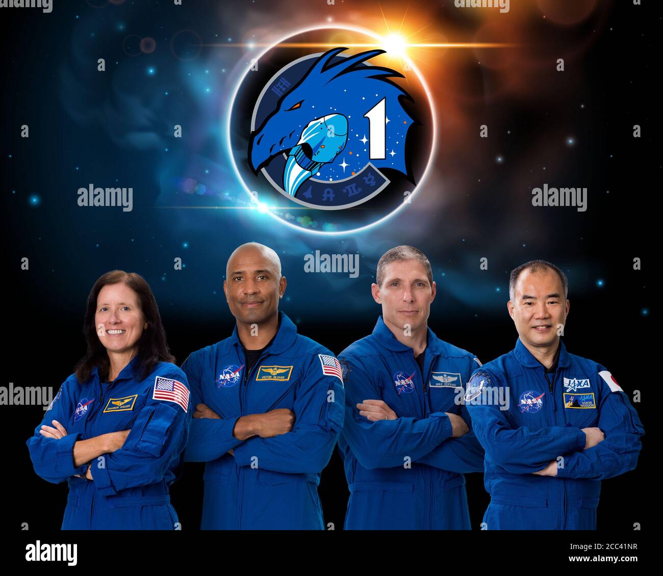 Mission specialist Shannon Walker, left, pilot Victor Glover, Crew ...