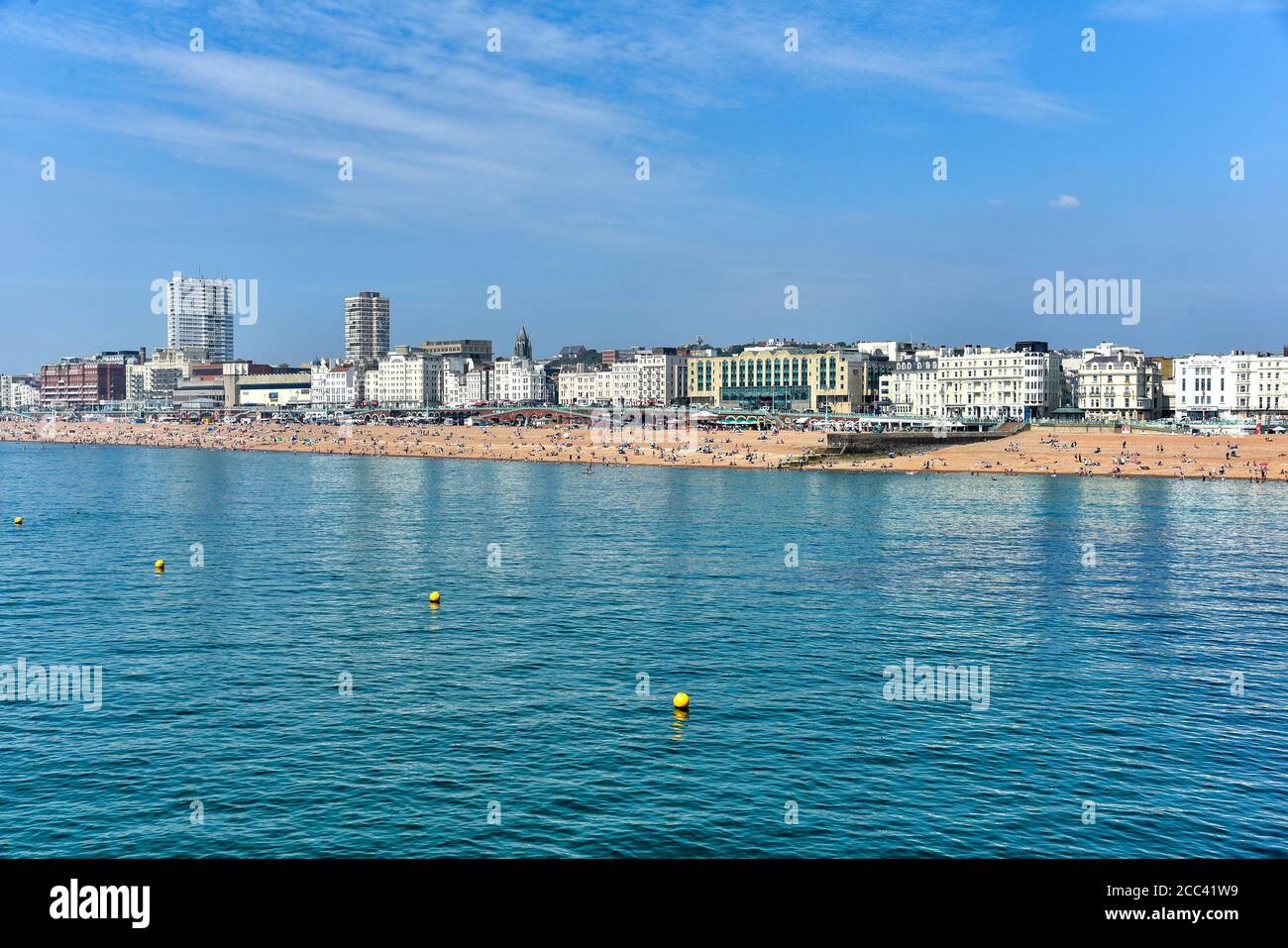 Brighton, UK. 12th Aug, 2020. A view of Brighton beach with markings ...