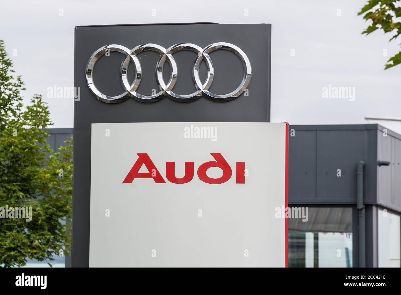 Bamberg, Germany August 15, 2020: Symbols - 2020 Audi logo, lettering ...
