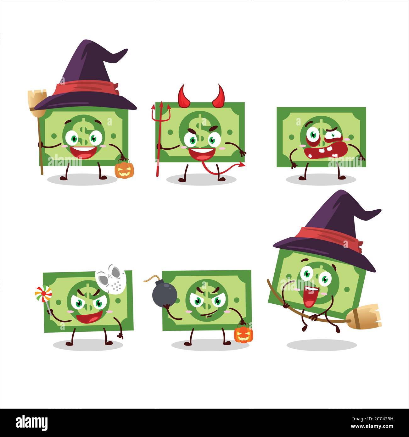 Halloween expression emoticons with cartoon character of money Stock ...