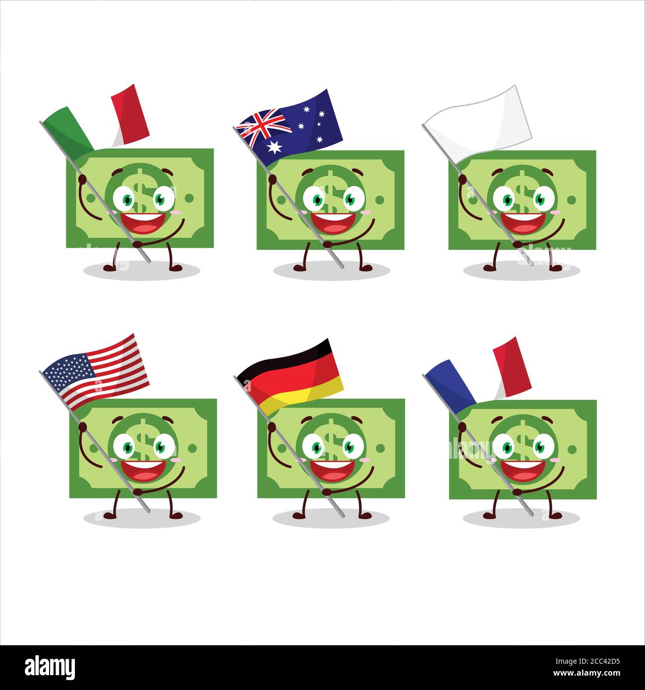 Checklist Cartoon Character Bring The Flags Of Various Countries Stock