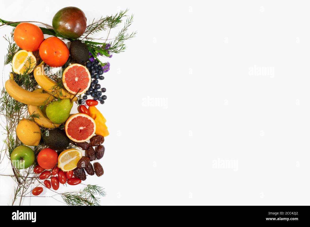 Collection of fresh fruits and vegetables isolated on white background ...