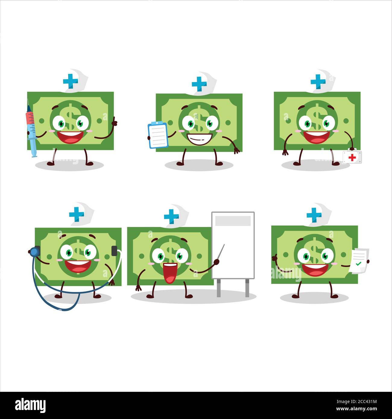 Doctor profession emoticon with money cartoon character Stock Vector ...