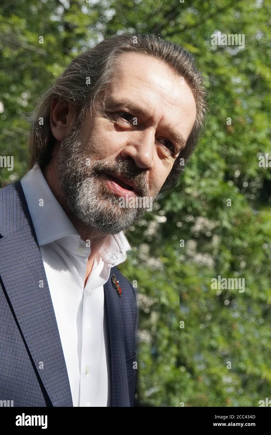 August 17, 2020. - Russia, Moscow. - The opening of a photo exhibition ...