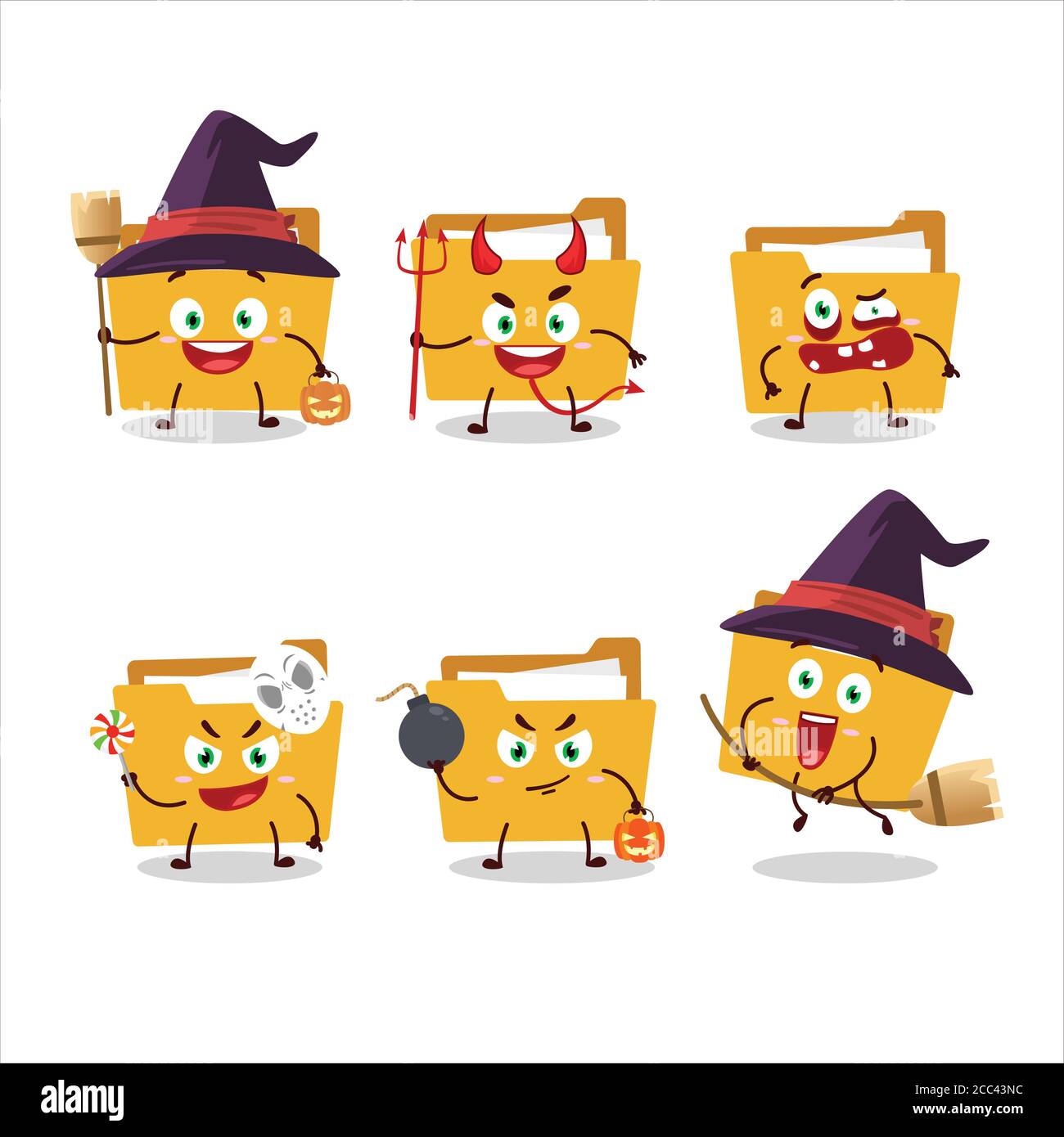 Halloween expression emoticons with cartoon character of file folder a ...