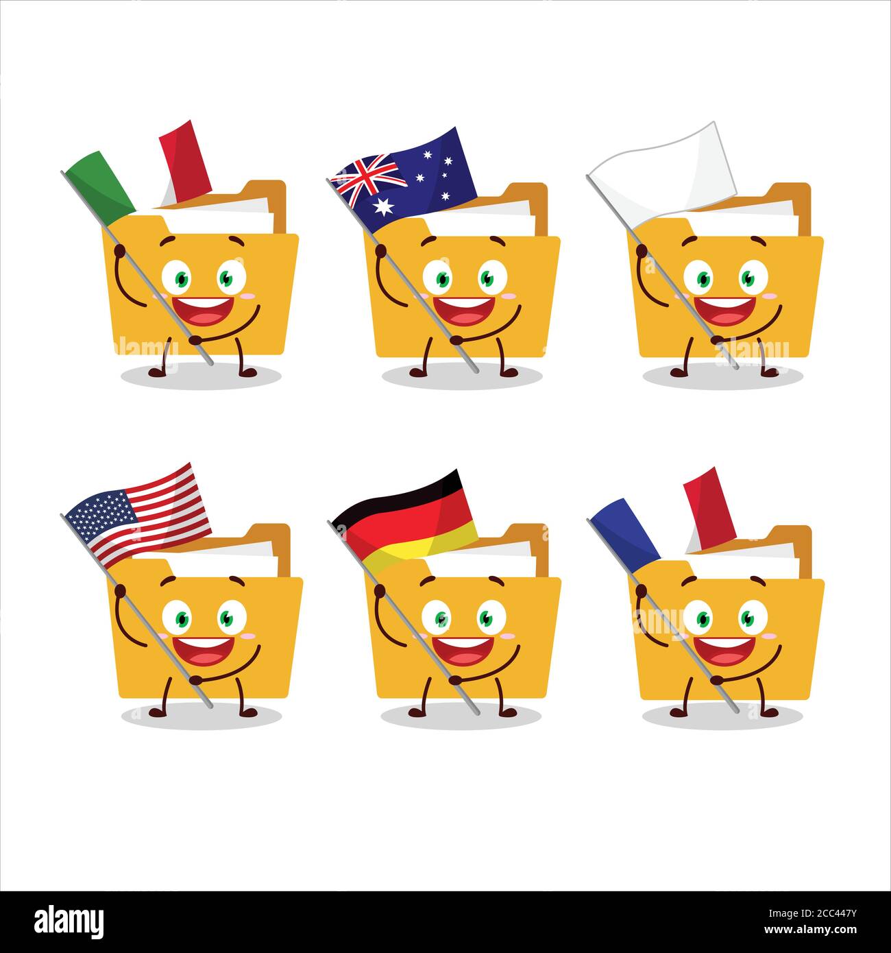File folder a cartoon character bring the flags of various countries ...