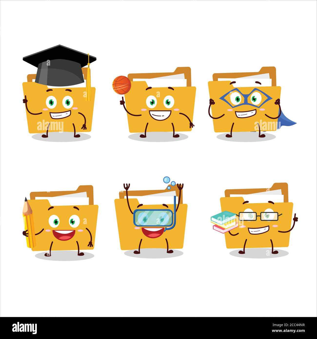 School student of file folder a cartoon character with various ...