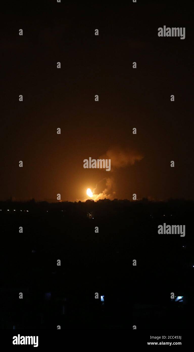 August 18, 2020, Gaza City, The Gaza Strip, Palestine: Flares light the ...
