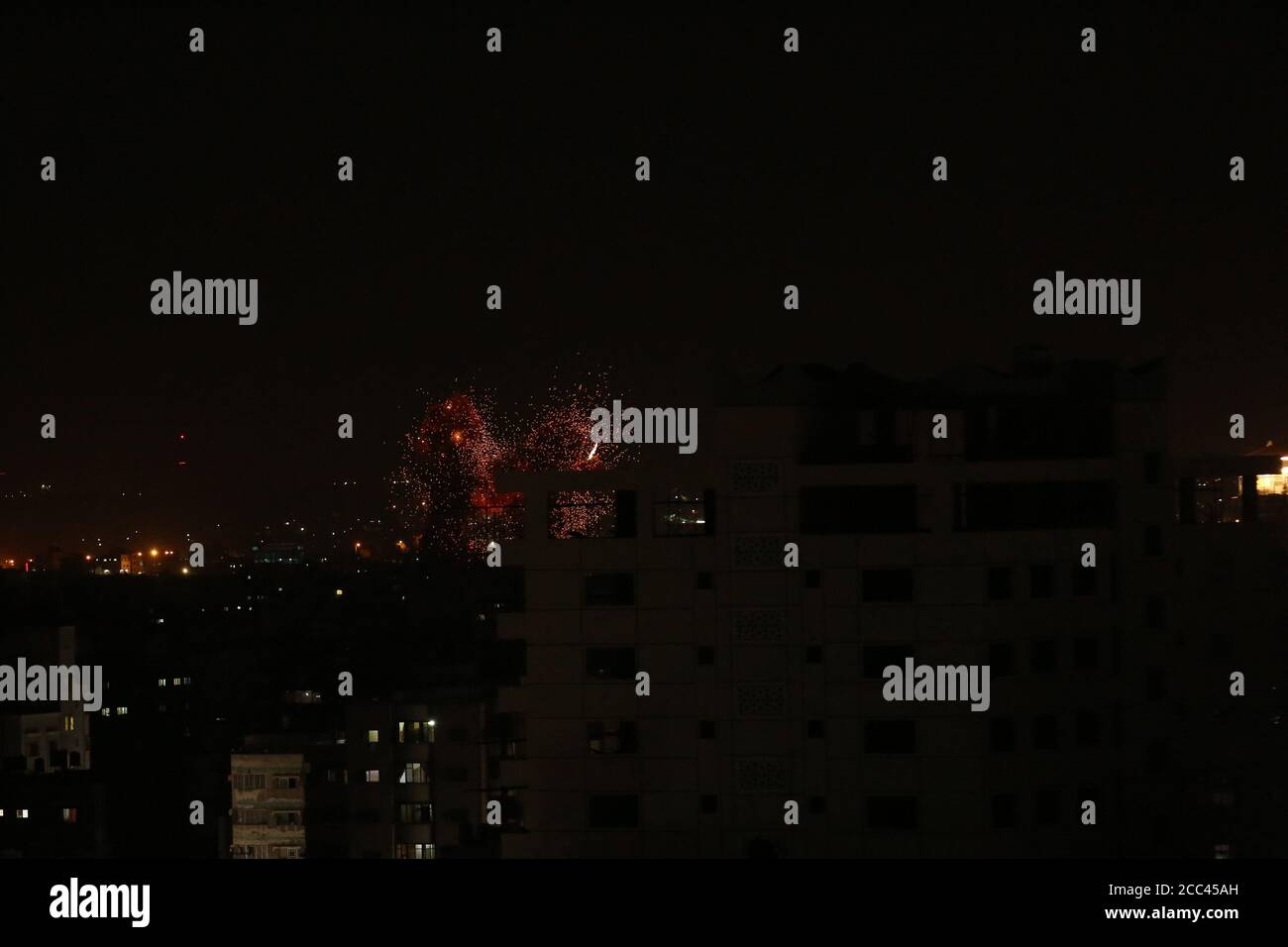 August 18, 2020, Gaza City, The Gaza Strip, Palestine: Flares light the ...