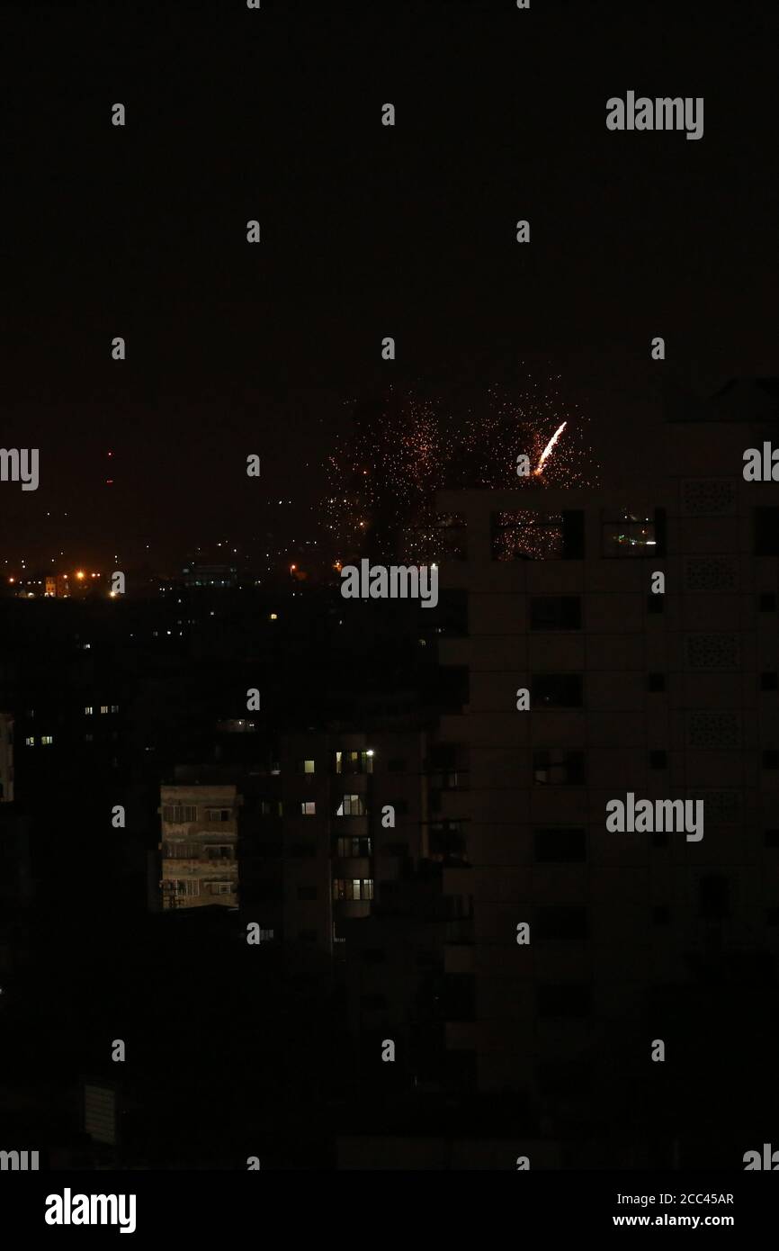 August 18, 2020, Gaza City, The Gaza Strip, Palestine: Flares light the ...