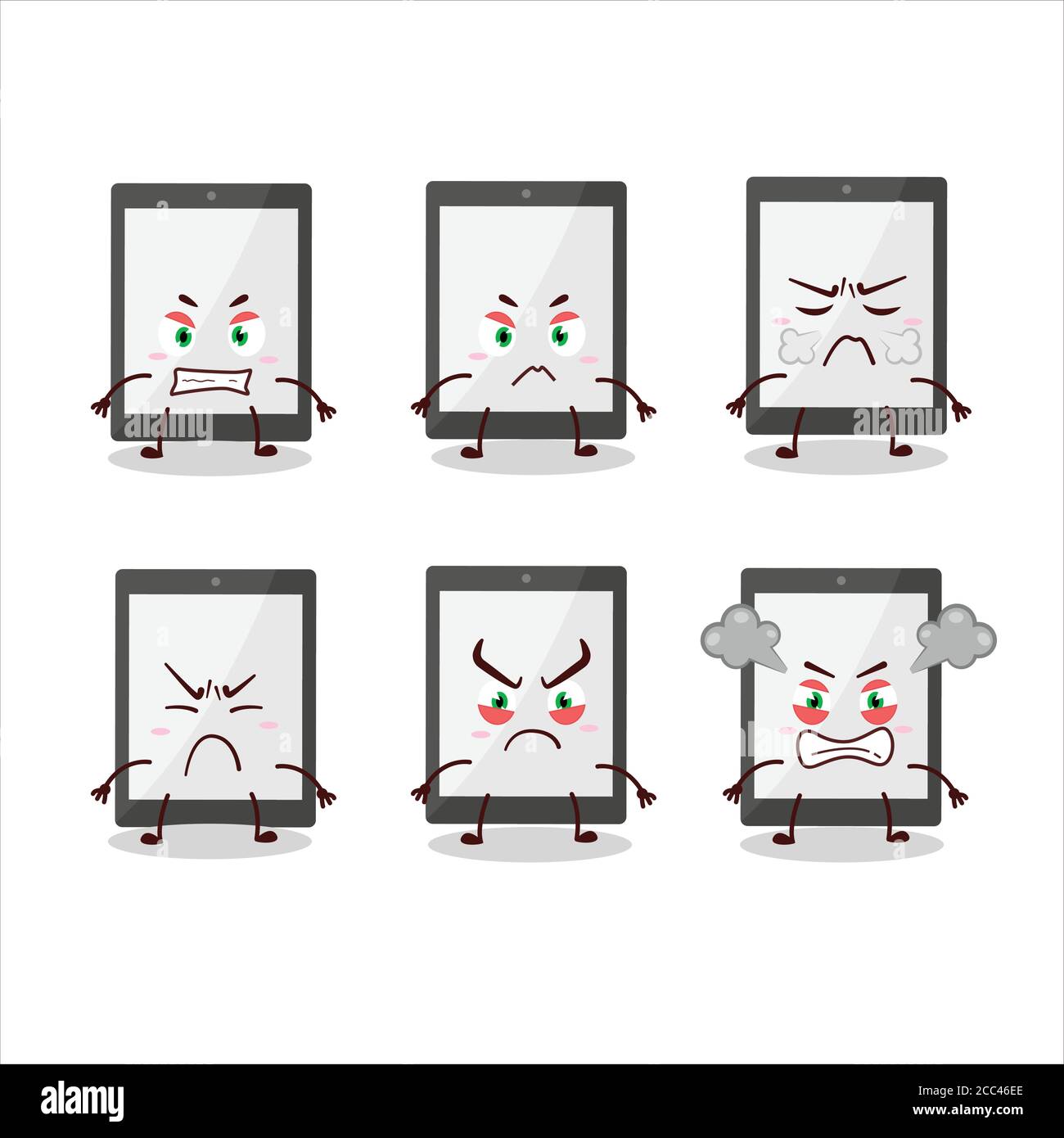 Tablet cartoon character with various angry expressions Stock Vector ...