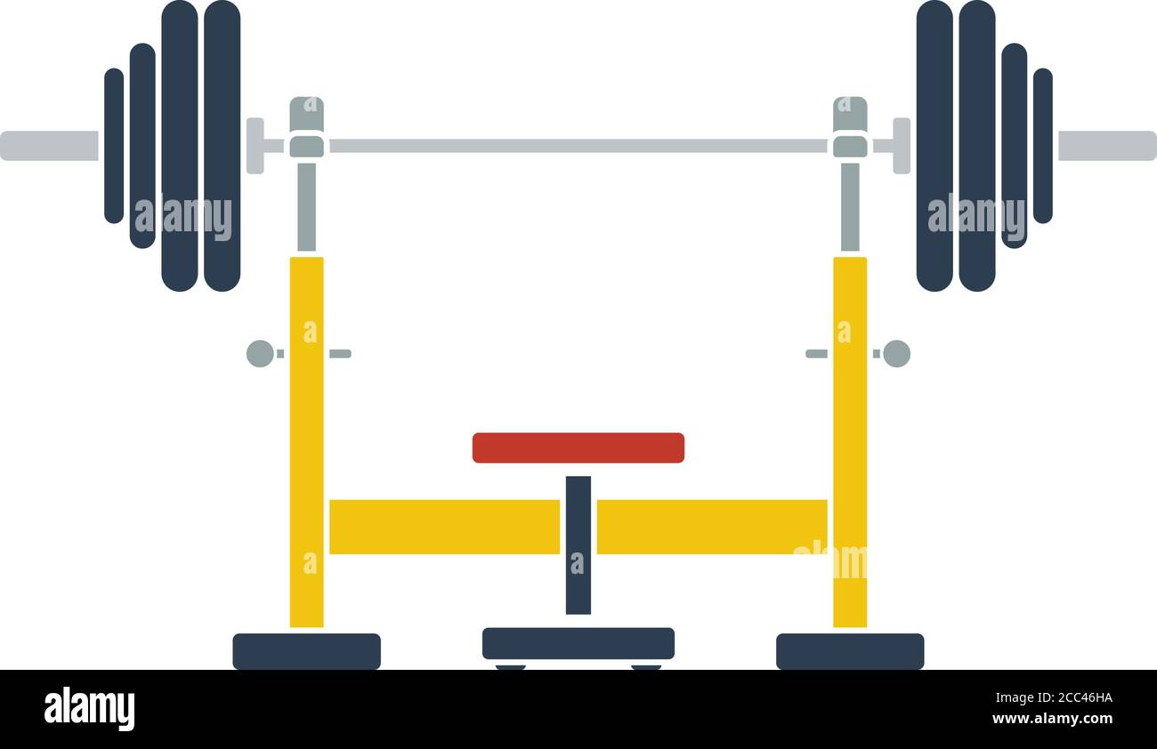 Icon Of Bench With Barbell. Flat Color Design. Vector Illustration ...