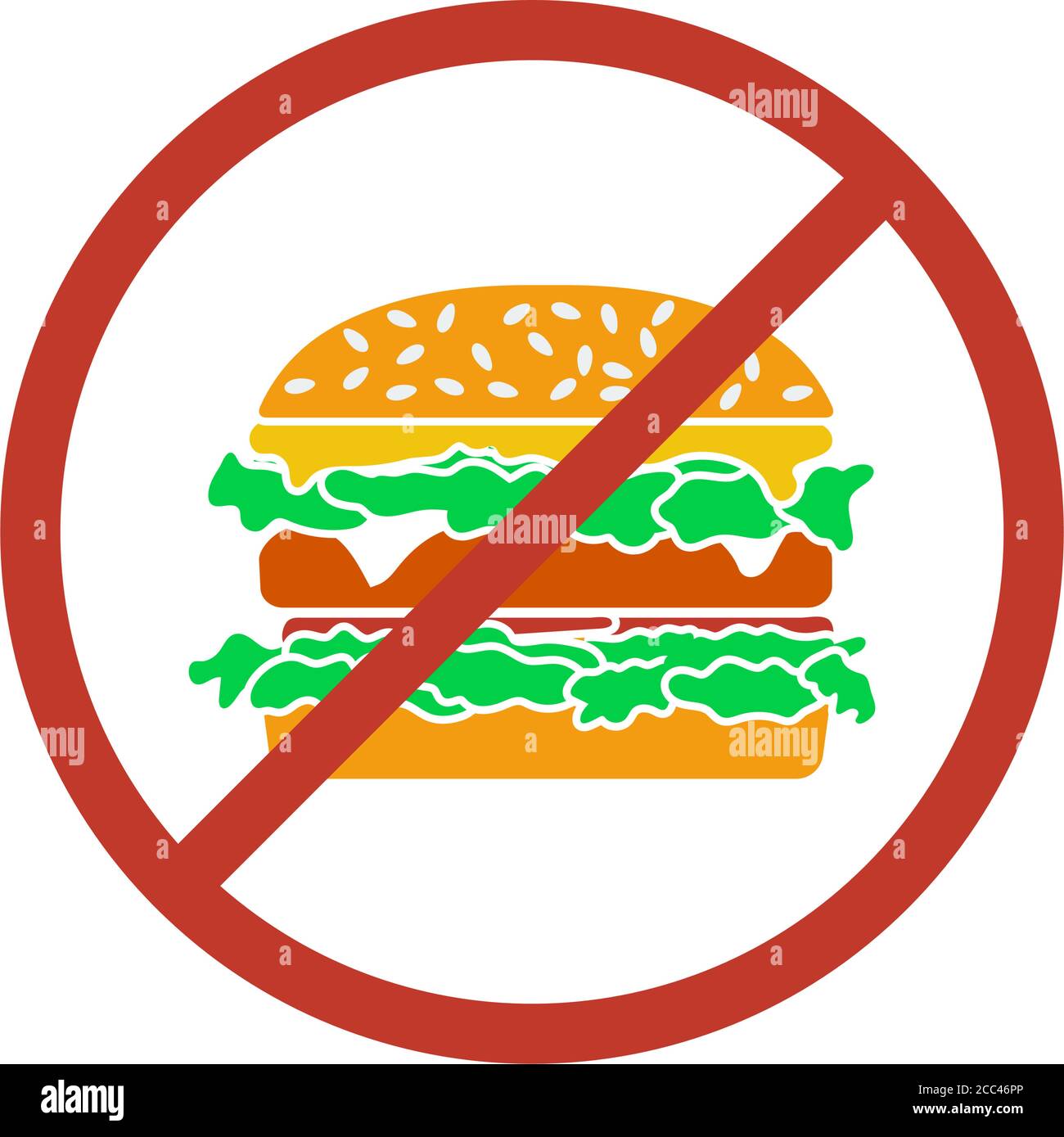 Icon Of Prohibited Hamburger. Flat Color Design. Vector Illustration ...
