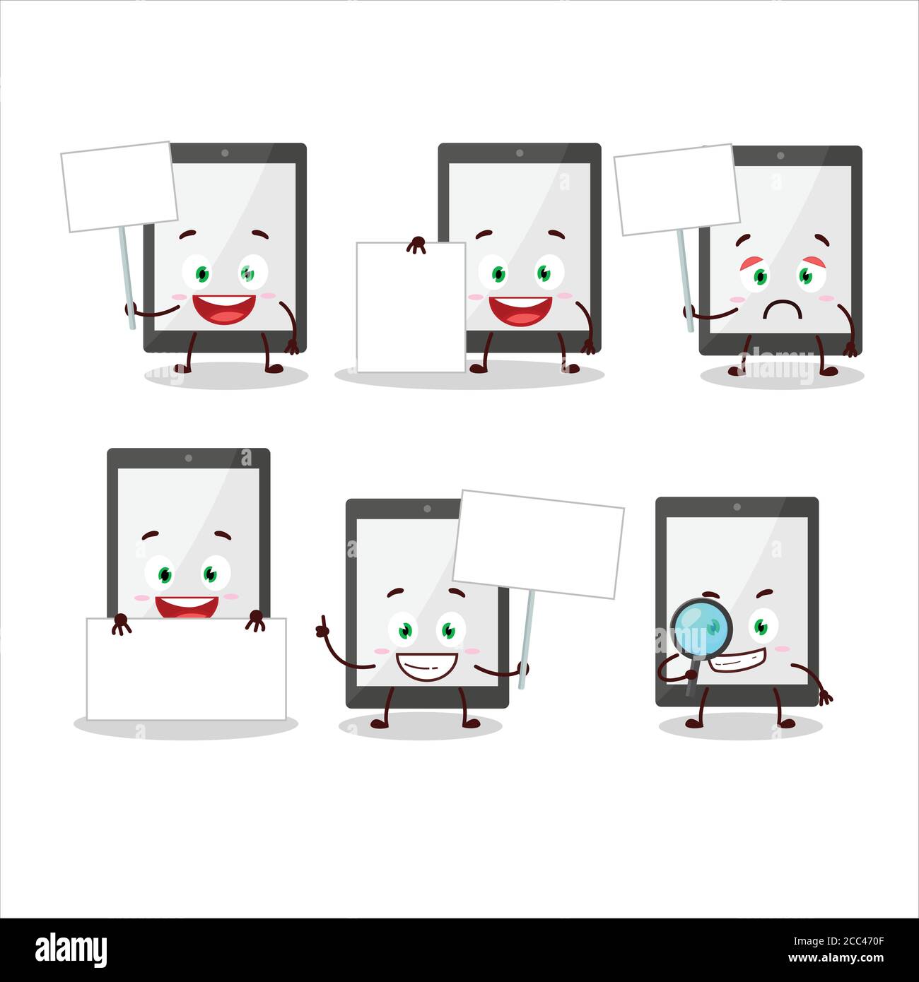 Tablet cartoon with character bring information board Stock Vector ...