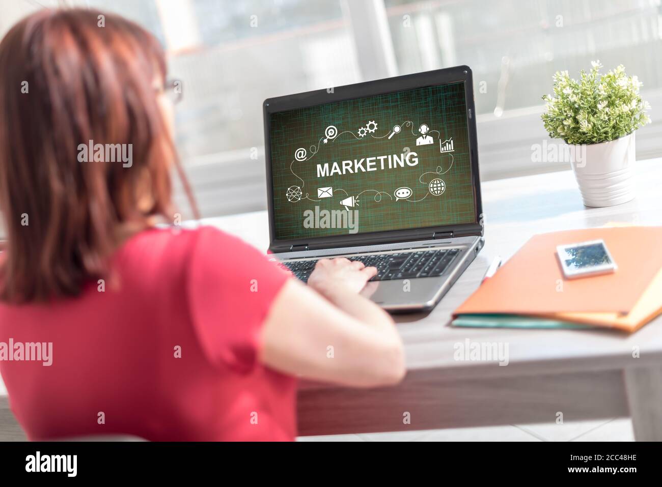 Laptop screen displaying a marketing strategy concept Stock Photo - Alamy