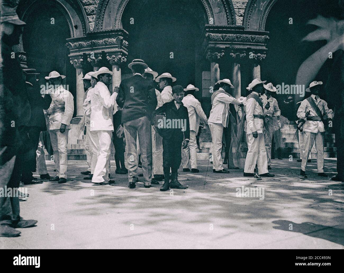 Old Havana. A newsboy and soldiers in a plaza. Cuba. 1900 Stock Photo ...