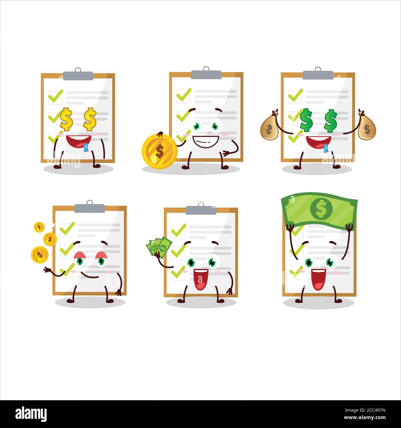 Checklist cartoon character with cute emoticon bring money Stock Vector ...