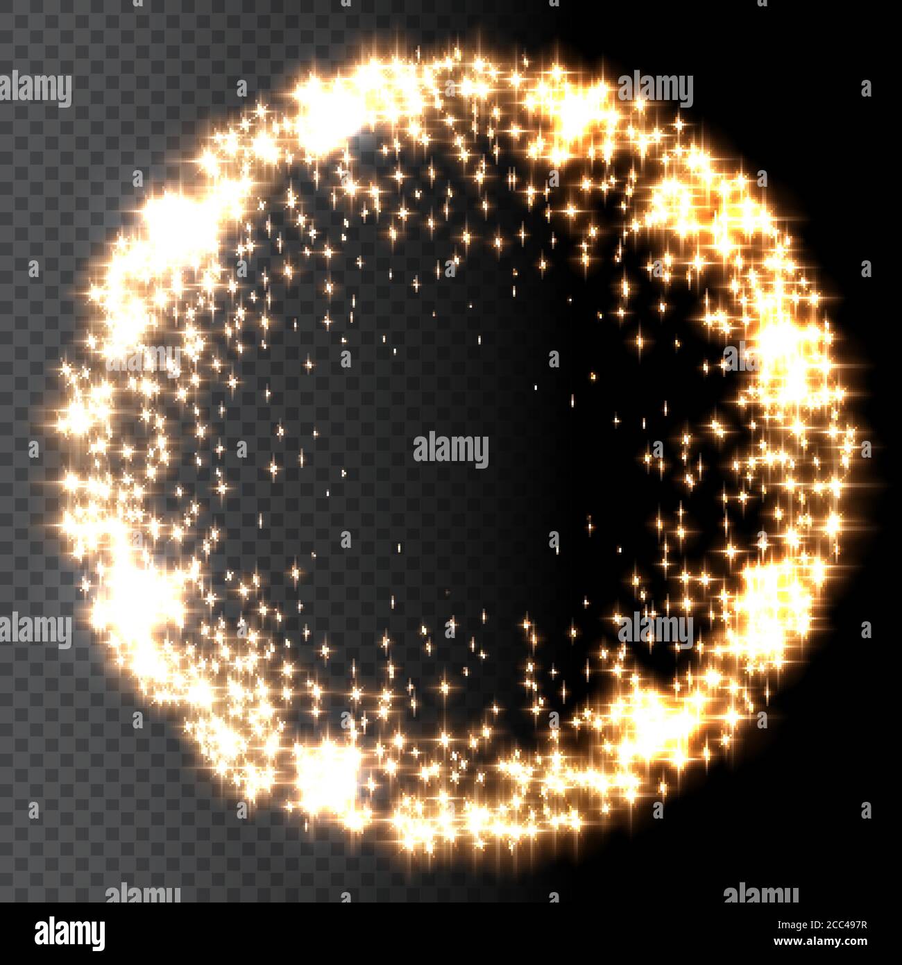 Golden sparkling star in round on dark transparent background Stock Vector Image & Art - Alamy