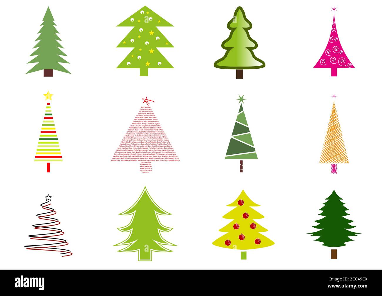 Digital illustration of isolated colorful Christmas trees Stock Photo ...