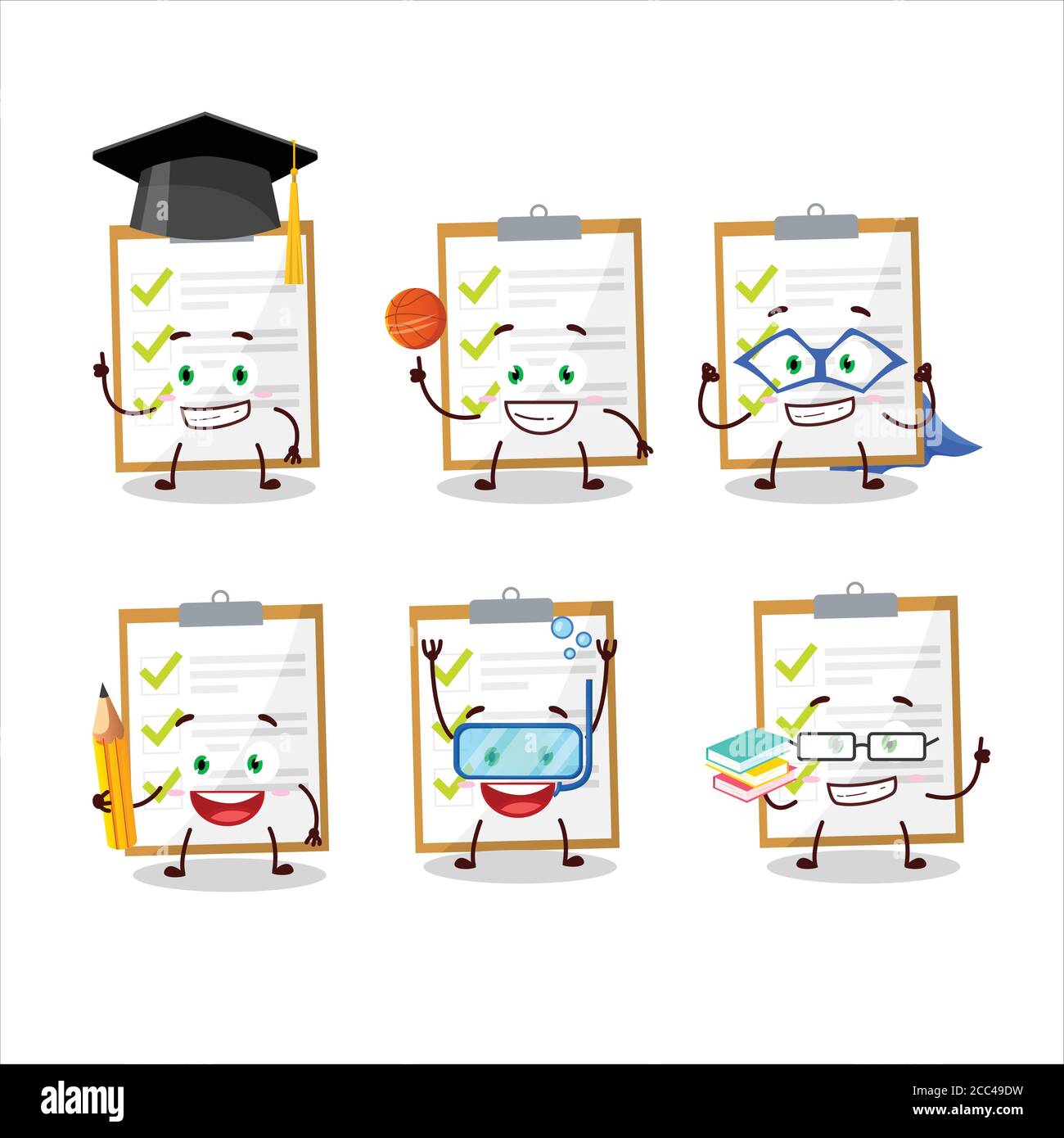 School student of checklist cartoon character with various expressions ...