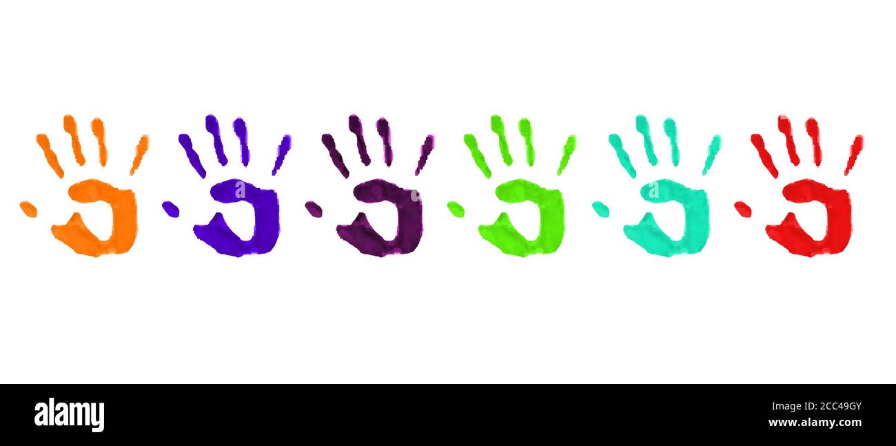Illustration of colorful handprints - concept of unity, friendship ...