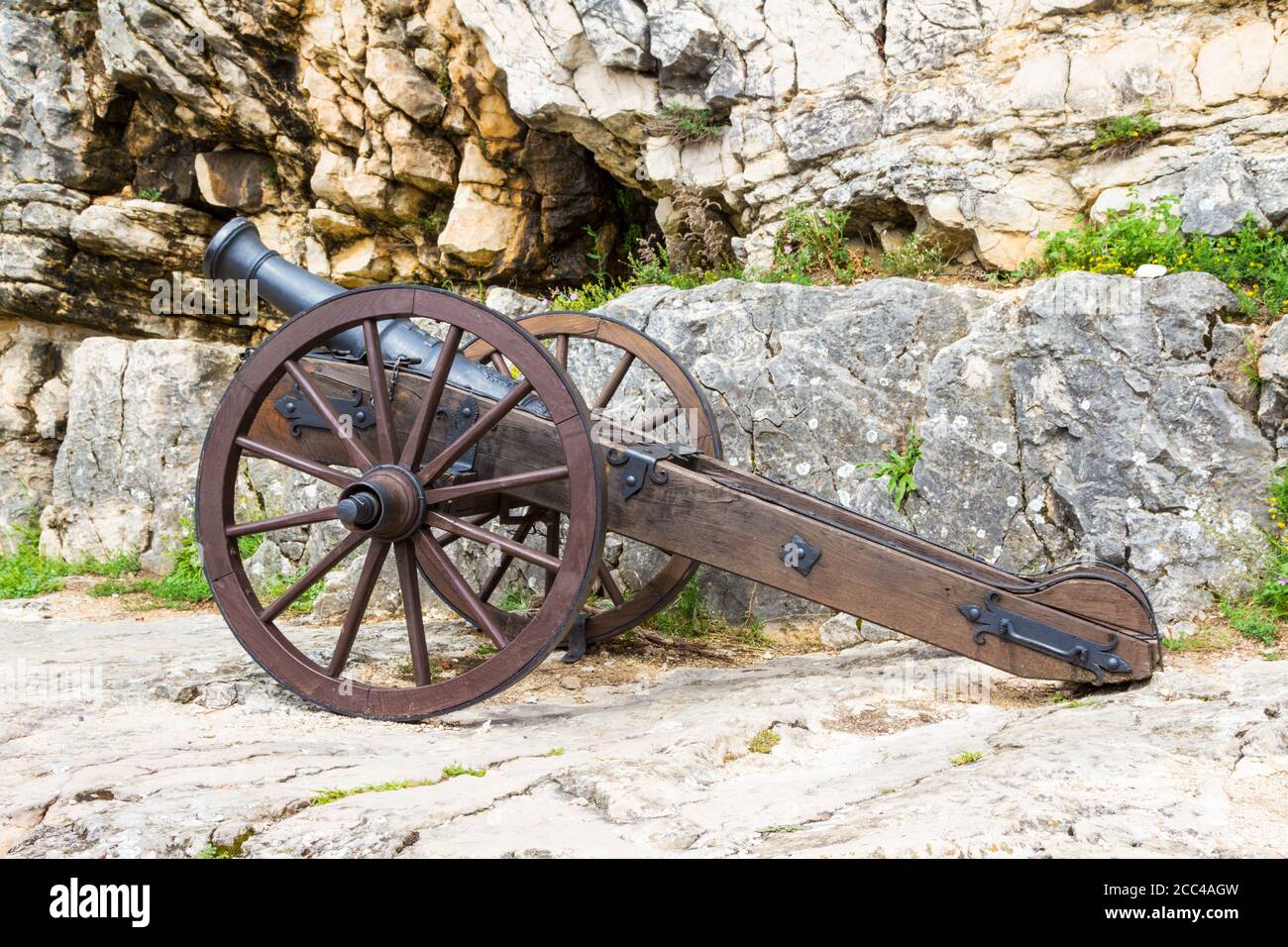 Medieval reconstructed cannon in Castle of Sumeg, Hungary Stock Photo ...
