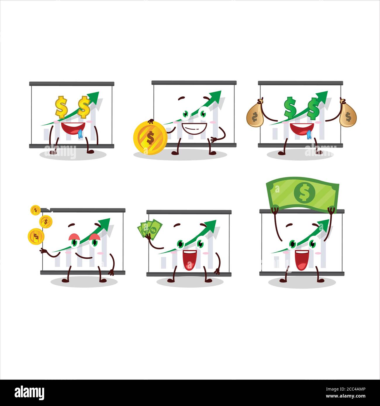 Chart going up cartoon character with cute emoticon bring money Stock ...