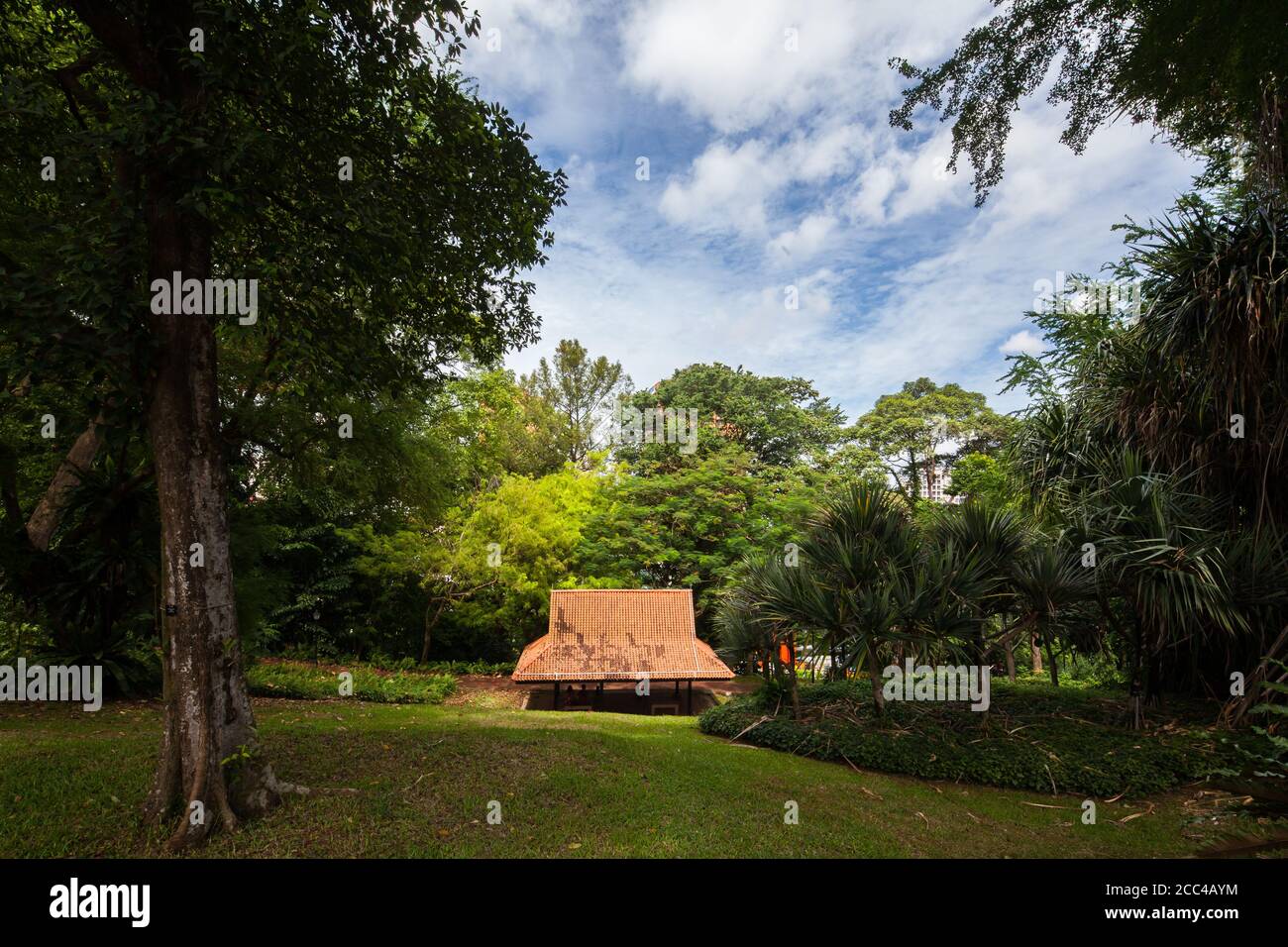 A shelter space surrounded by the greenery. Fort Canning Park ...