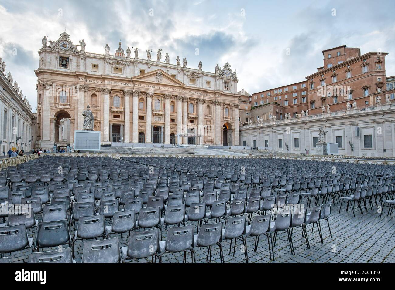Chairs in front of St. Peter's Basilica, Vatican City, Rome, Italy ...