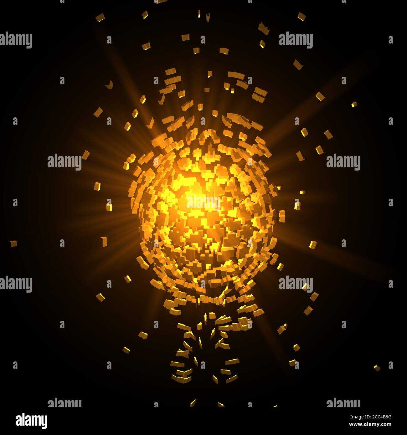 3D rendering of an explosion of gold particles Stock Photo - Alamy