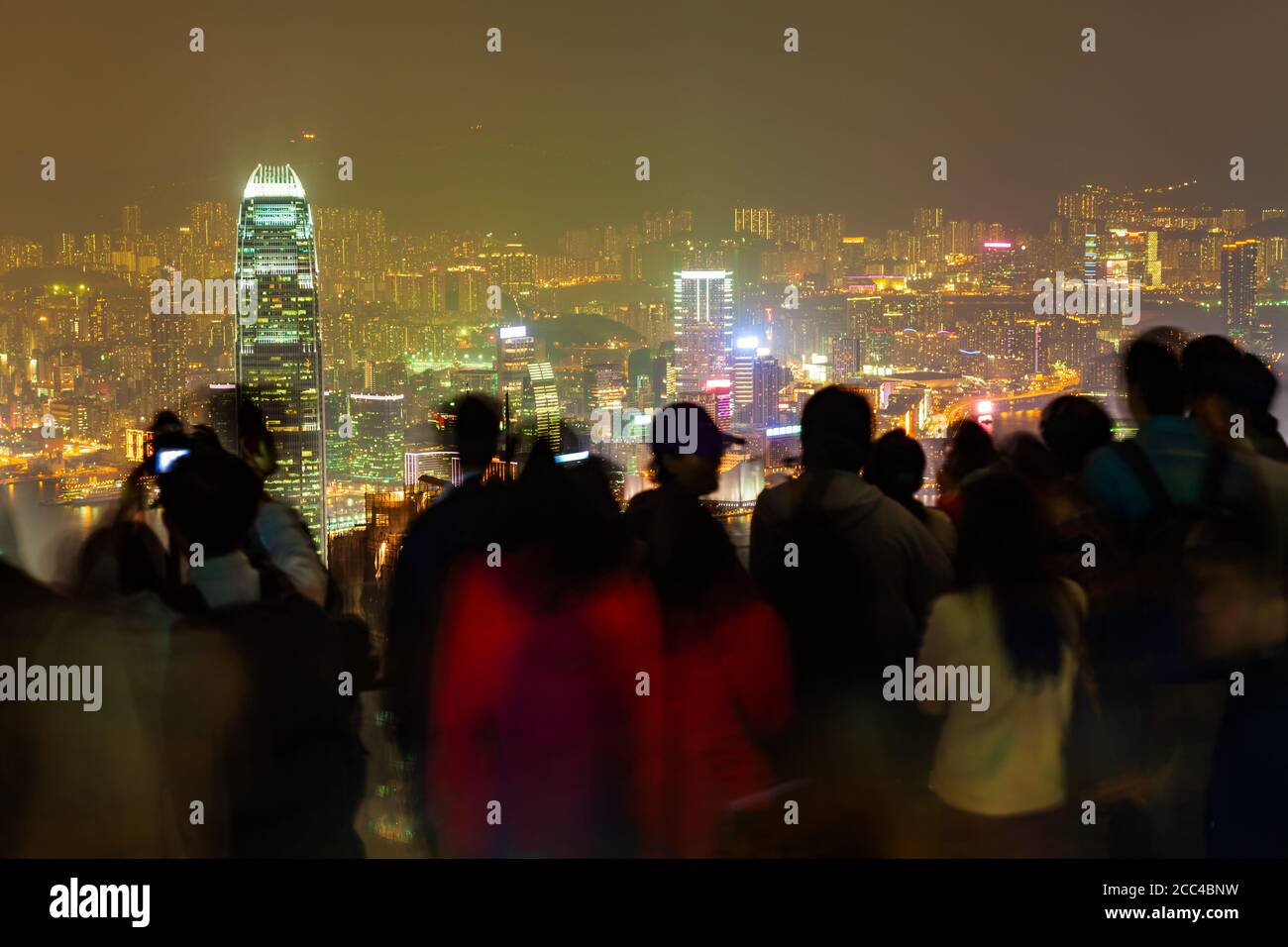 Hong Kong skyline aerial panoramic view from the Victoria Peak ...