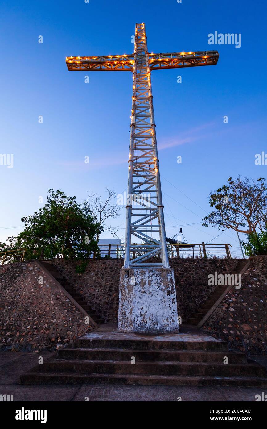 The cross on the Mount Tapyas summit in Coron town, Busuanga island in ...