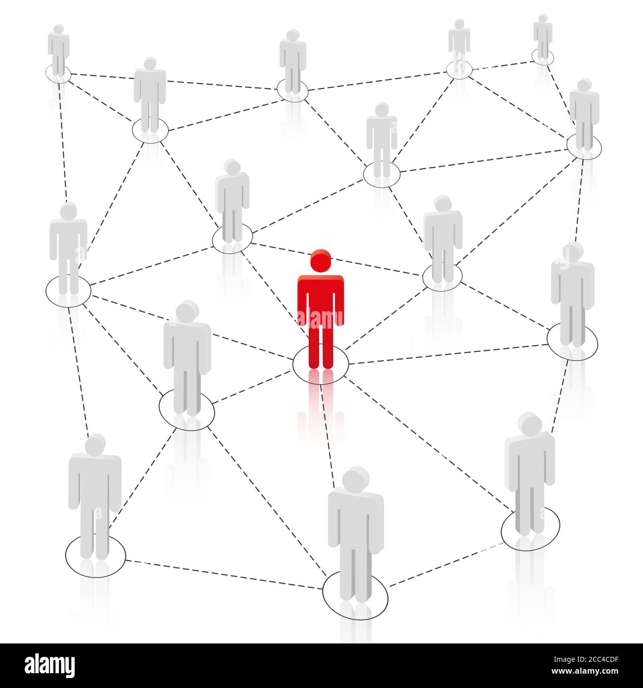 Illustration of a red person figure with a network connection on an ...