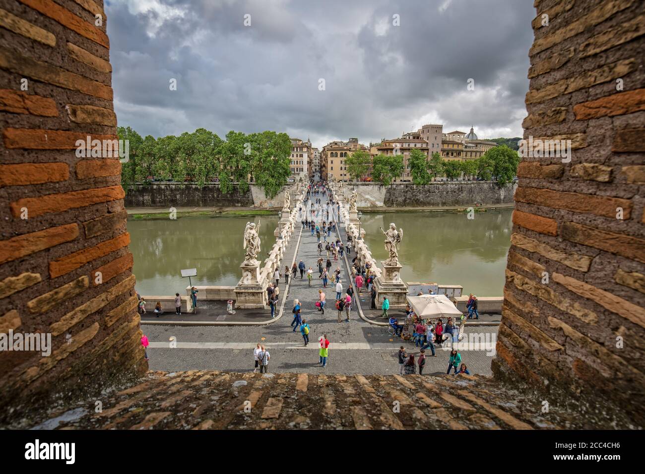 View of the Ponte Sant'Angelo - bridge over the Tiber River, Rome ...