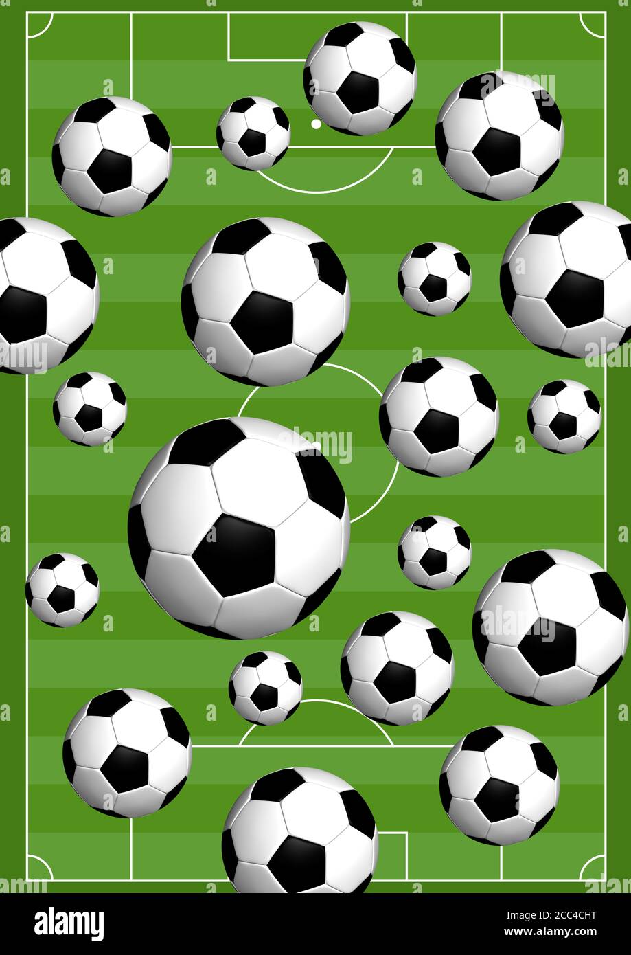 Green football pitch with balls hi-res stock photography and images - Alamy