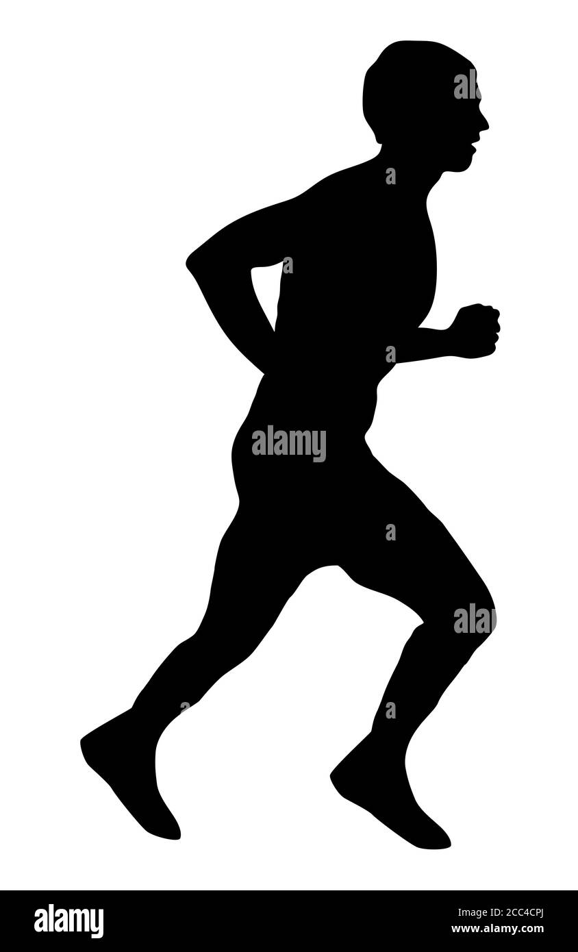 Vertical illustration of a running male figure on an isolated ...