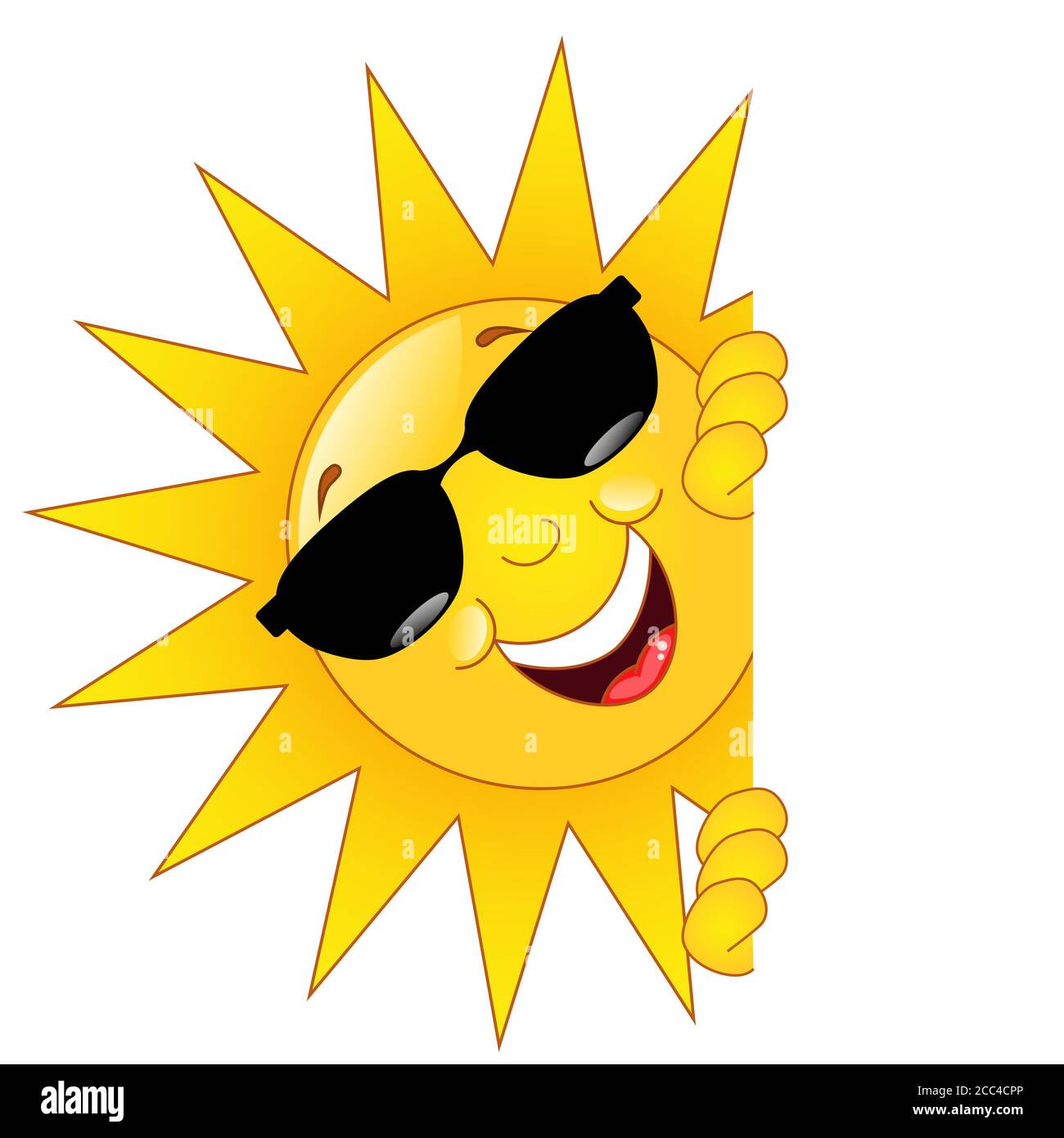 Digital illustration of smiling sun with sunglasses isolated on white ...