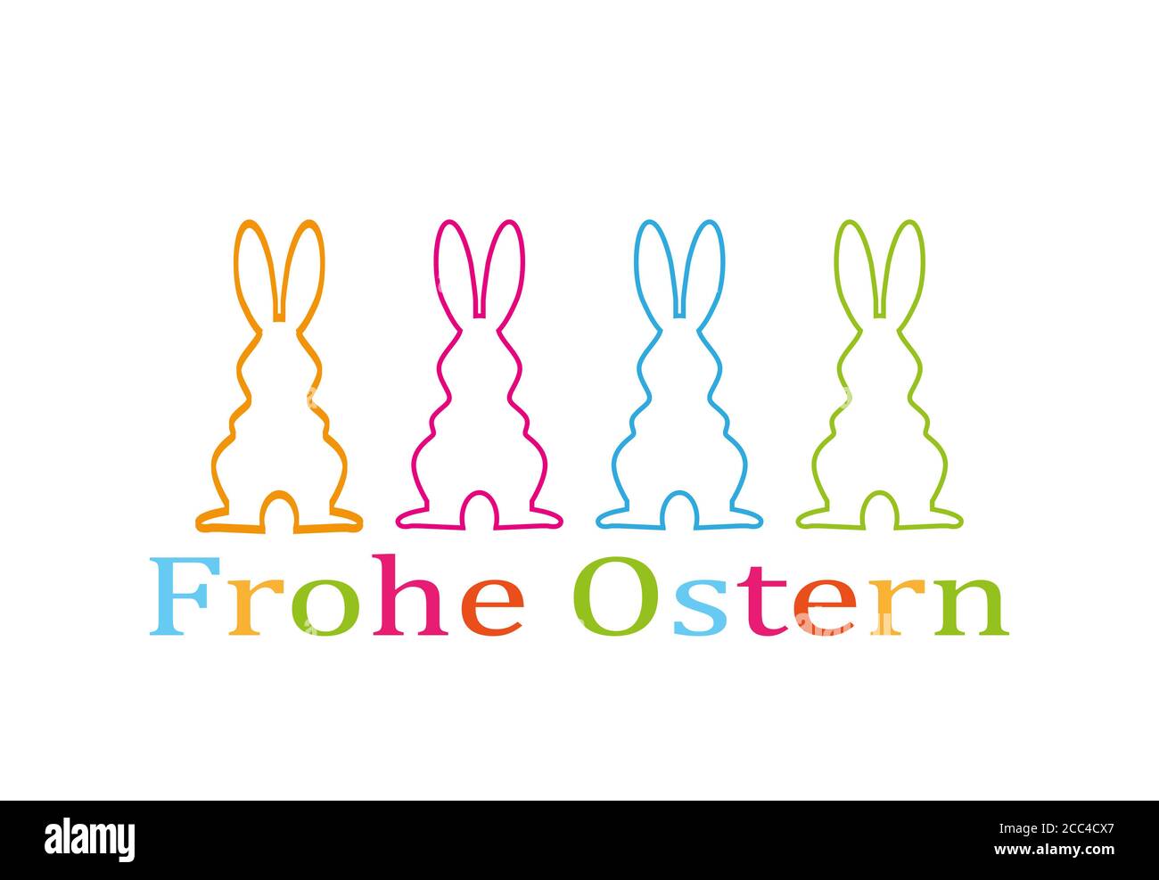Illustration of colorful rabbits and 'Happy Easter' in German on a ...