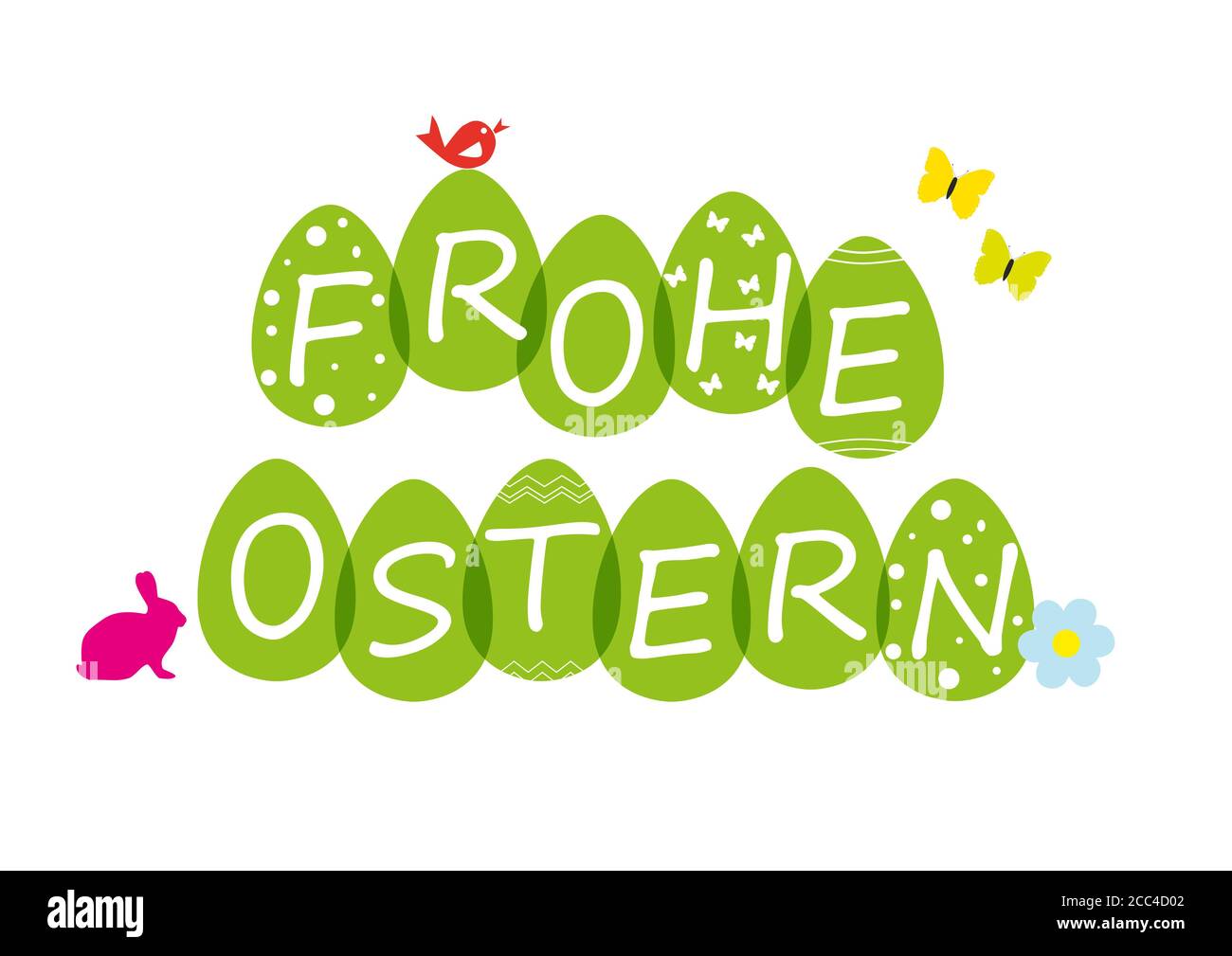 Illustration of 'Happy Easter' in German written on green eggs on a ...