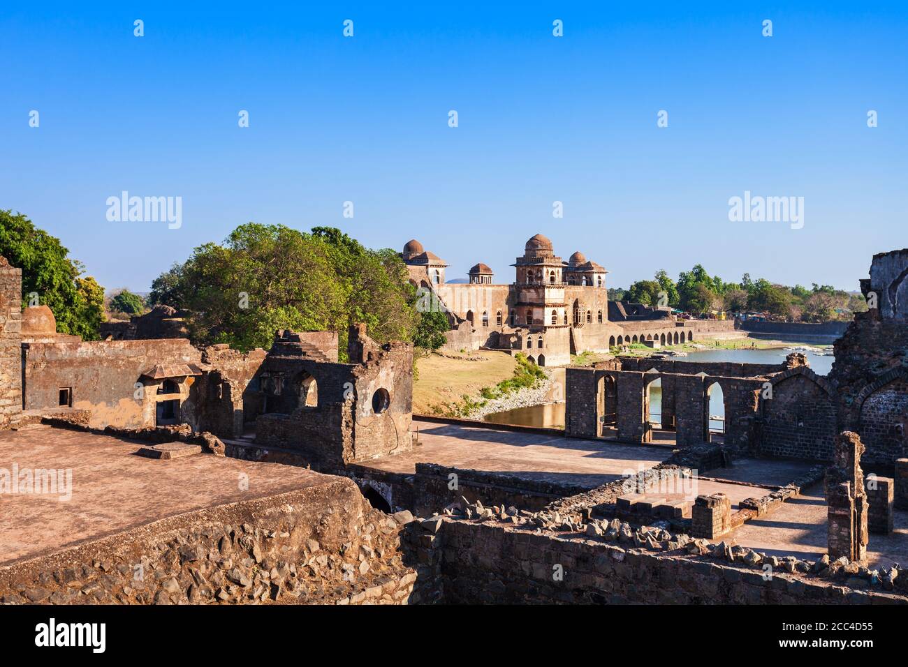 Jahaz Mahal or Ship Palace ruins in Mandu ancient city in Madhya ...