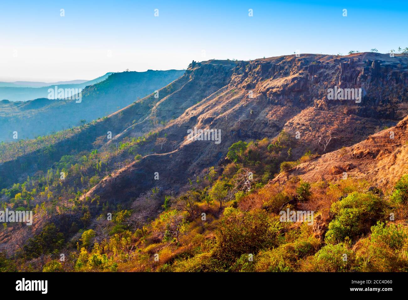 Mountain landscape near Mandu ancient city in Madhya Pradesh state of ...