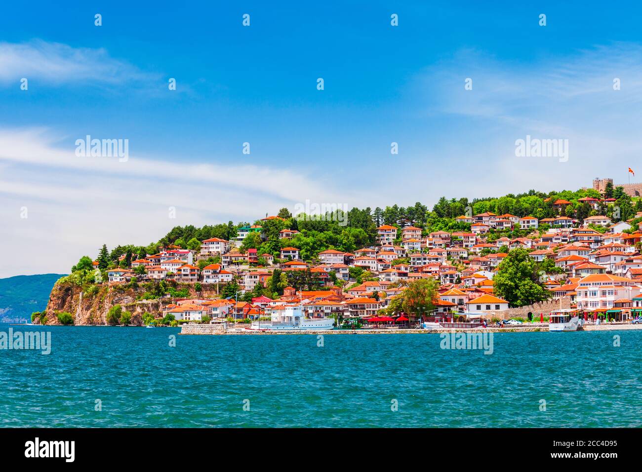Lake Ohrid and Ohrid city aerial panoramic view in North Macedonia ...