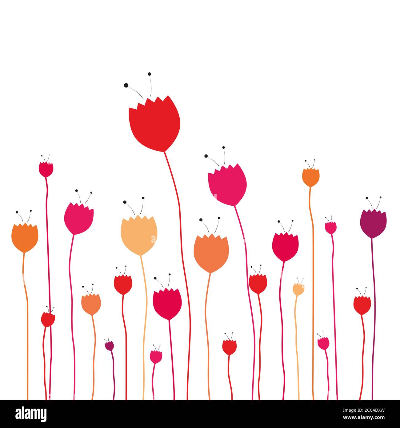 Illustration of cute tulip flowers with long stems on a white ...
