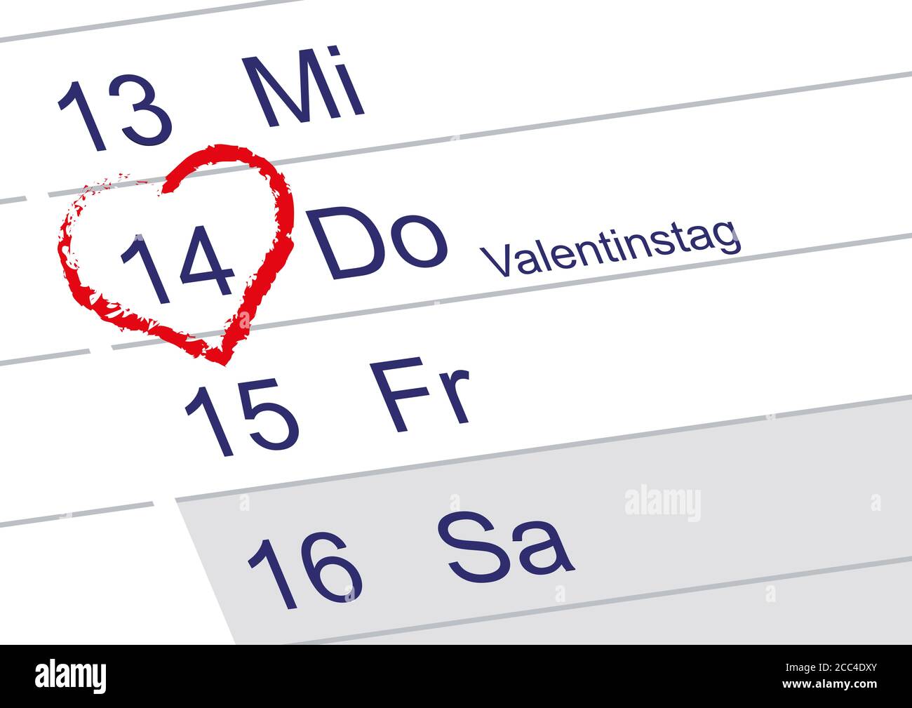 Illustration of Calendar showing the date of Valentine's day in German ...