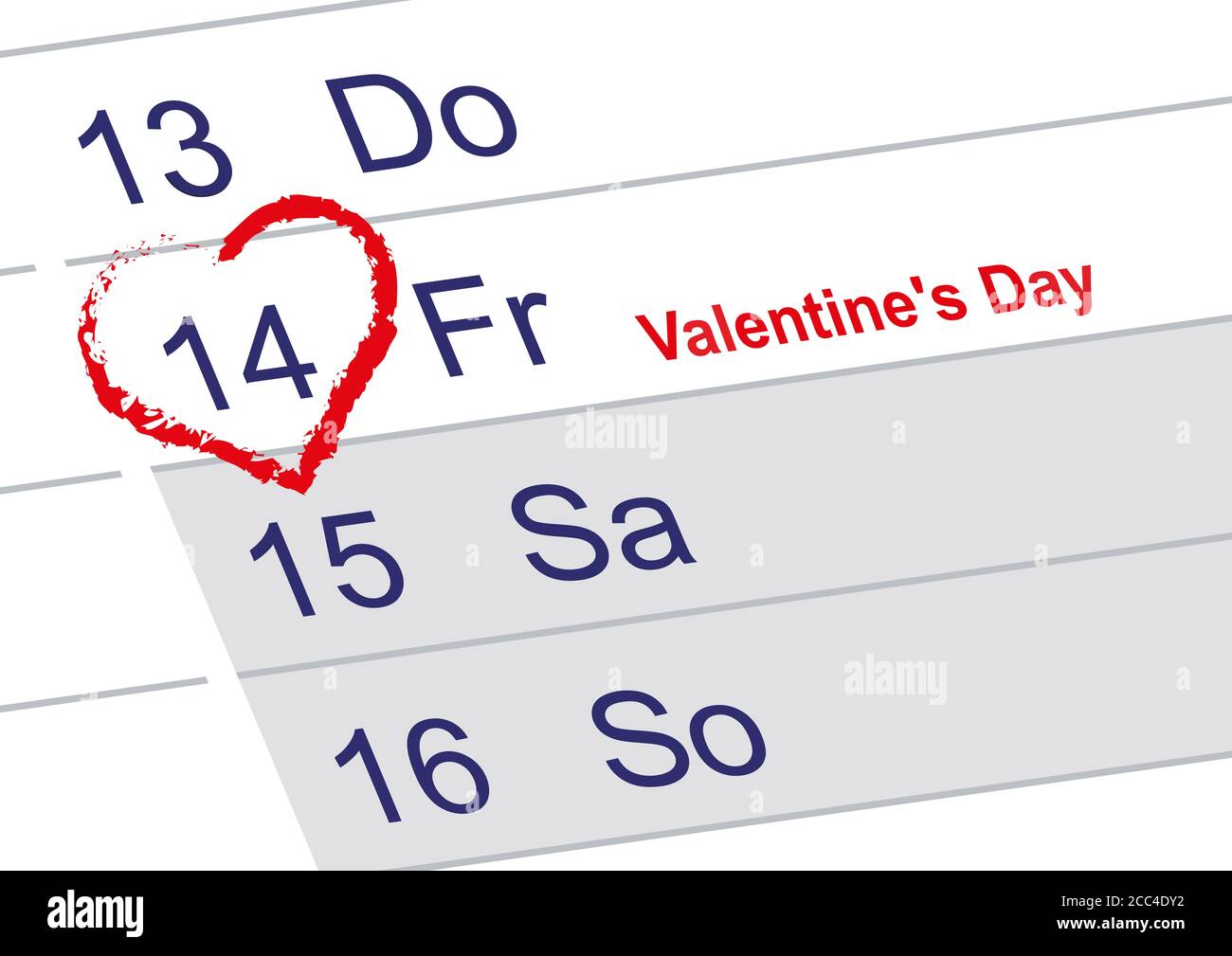 Illustration of a calendar with a heart around the February 14th for ...